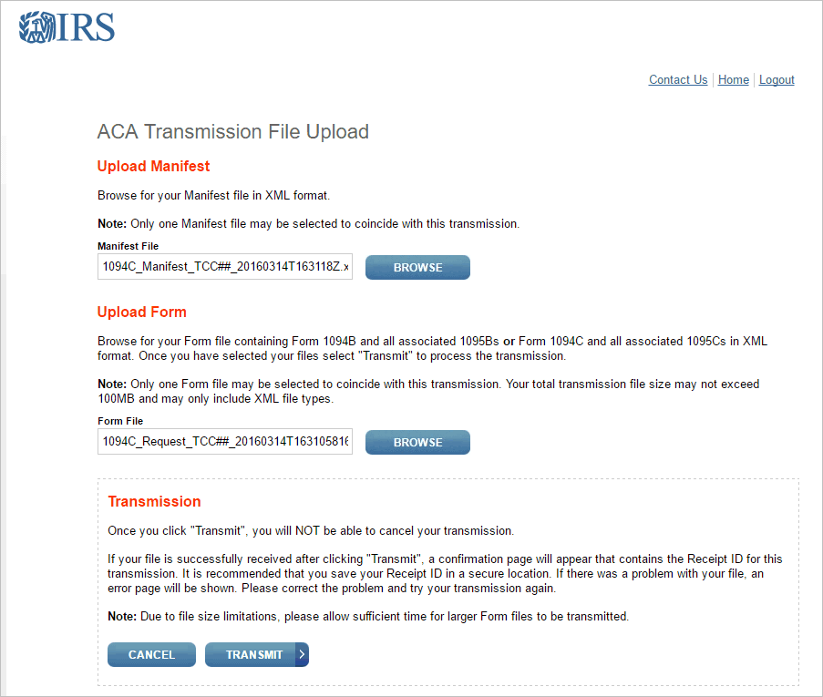 How do I submit electronic ACA files to the IRS?
