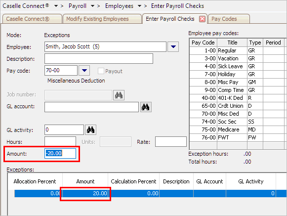 How do I fix a deduction type pay code that's showing a positive amount ...