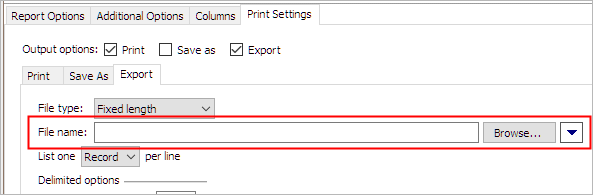 How do I export a report as a fixed-length file?
