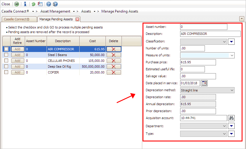 How do I manage pending assets?