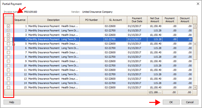 How do I select invoices for payment?