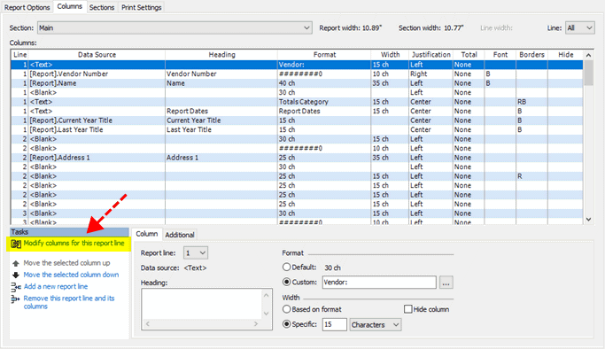 How do I add columns to show vendor information? (Reports)