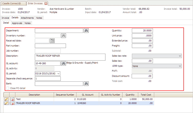 How do I change the invoice detail?
