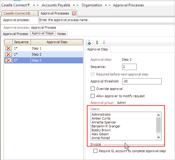 Which approval group is assigned to an approval step?
