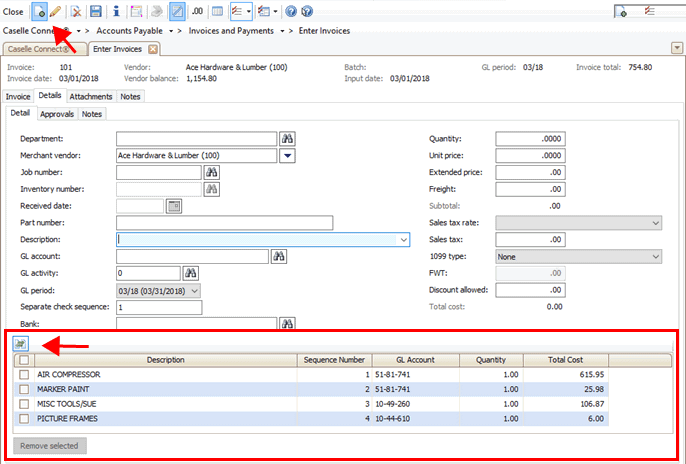 How do I remove a line item? (Enter Invoices)
