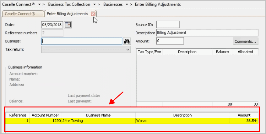 How do I enter a billing adjustment?