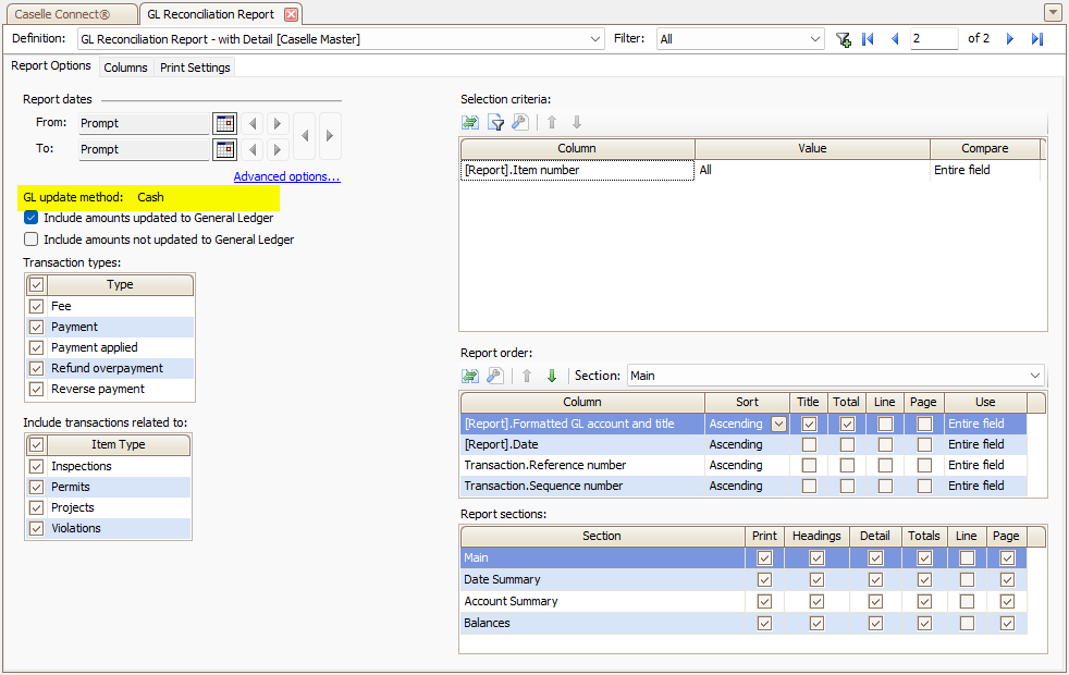 How do I print a GL reconciliation report? (2023.11)