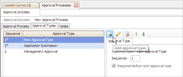 How do I add approval types to an approval process?