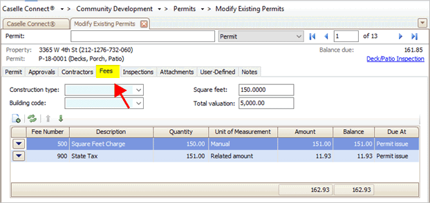 How do I adjust fee amounts on a permit?