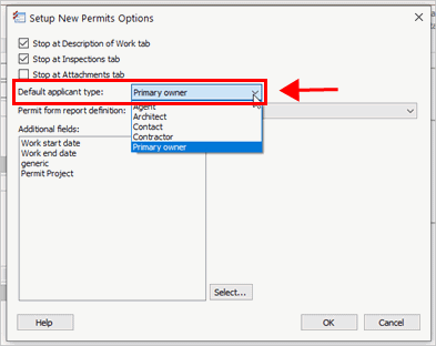 How do I change my default applicant type? (Permits)