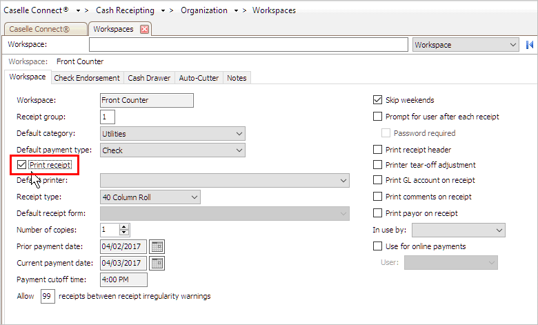 How do I print receipts by payment type?