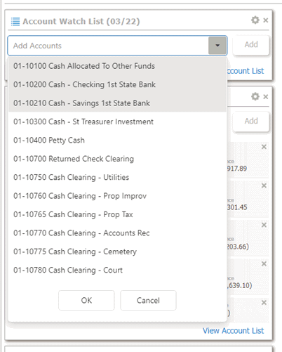 How do I add accounts to the Account Watch List widget?