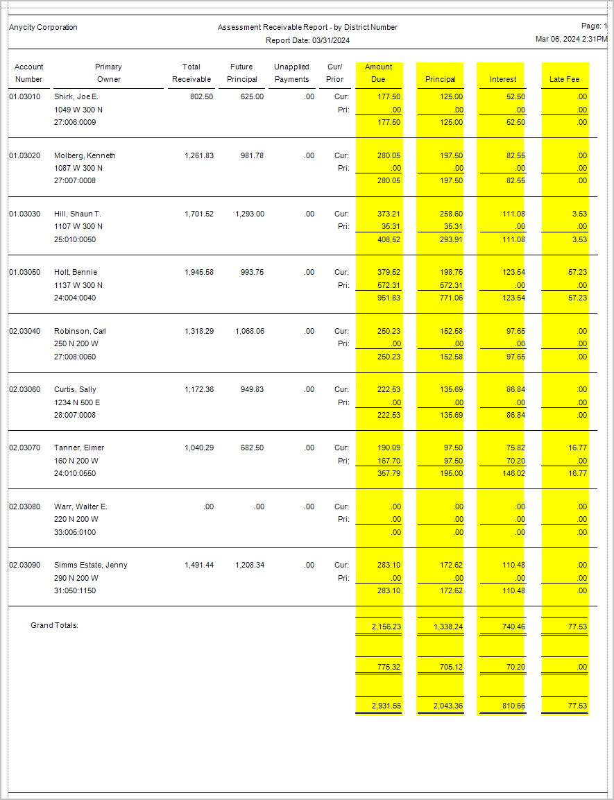 How do I print an assessment receivables report? (2024.05)