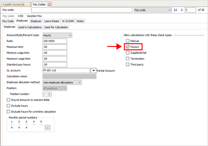 How do I set up a pay code that pays out?