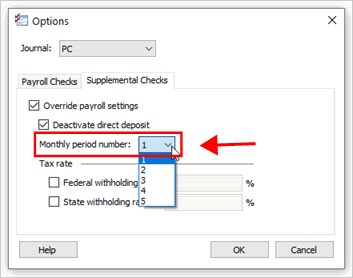 How do I change my default settings for calculating supplemental checks?