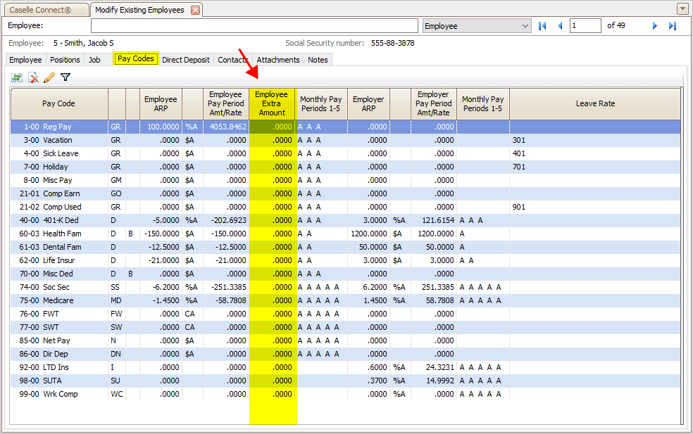 How do I view the employee extra amount?