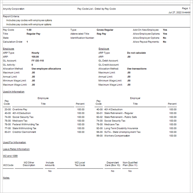 How do I print a pay code list?