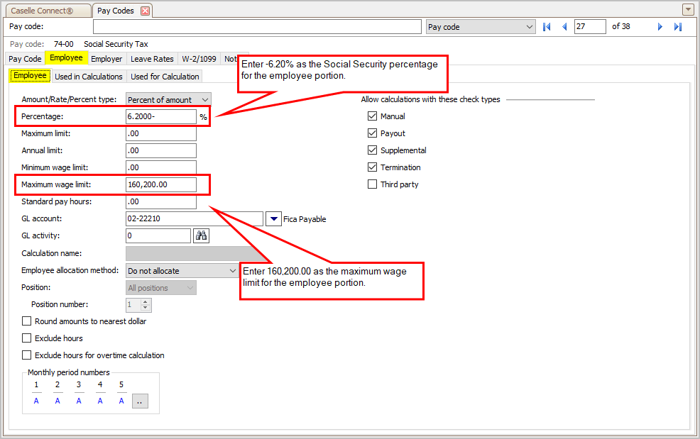 7c. Update social security tax pay code