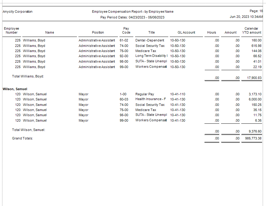 How do I print an employee compensation report? (2023.11)