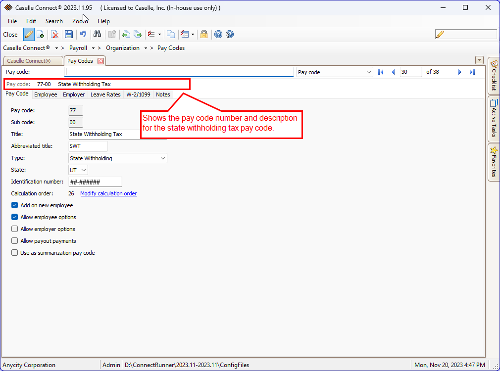 2b. Verify ID numbers for federal and state pay codes