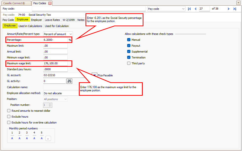 7c. Update Social Security tax pay code