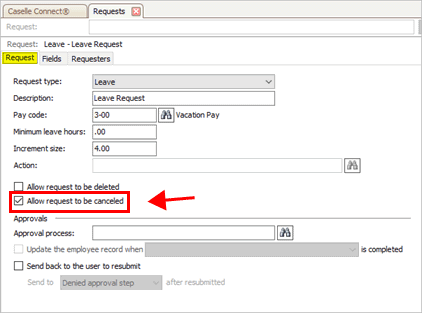 How do I allow an employee to cancel a request?