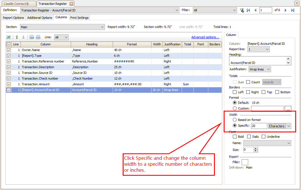 How do I add account/parcel ID to my transaction register?