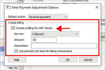 How do I set up my billing defaults for NSF checks?