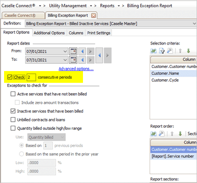 How do I print a billing exception report?